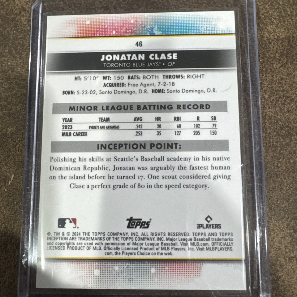 2024 Topps Inception Baseball Jonathan Clase Rookie Yellow 199 | eBay UK