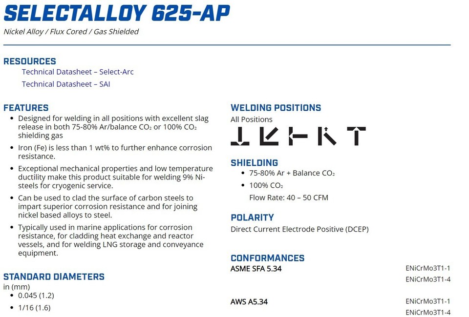 SelectAlloy 625-AP Nickel Alloy Welding Wire, 0.045" X 3LB Spool Select Arc NOS | eBay