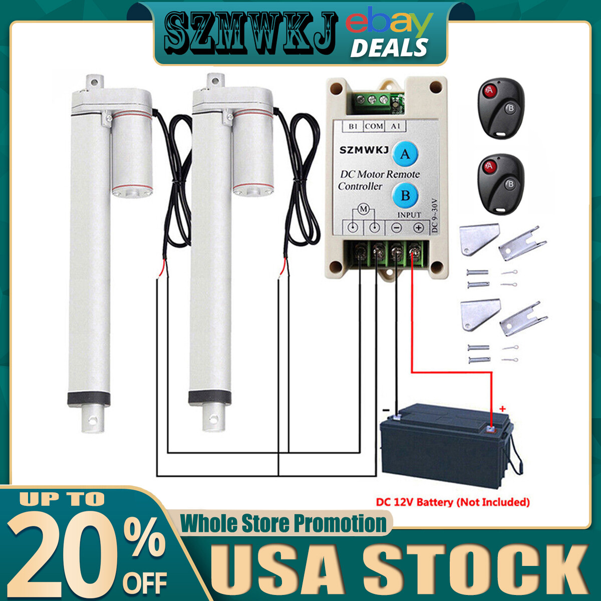 Set of 2 12V Linear Actuator Electric Motor +Wireless Motor Controller ...