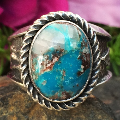 RARE 26 G NAVAJO BISBEE BLUE TURQUOISE IN QUARTZ STERLING SILVER RING ...