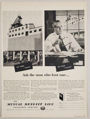 1951 Print Ad Mutual Benefit Life Insurance Plant & Key Man Newark,New ...