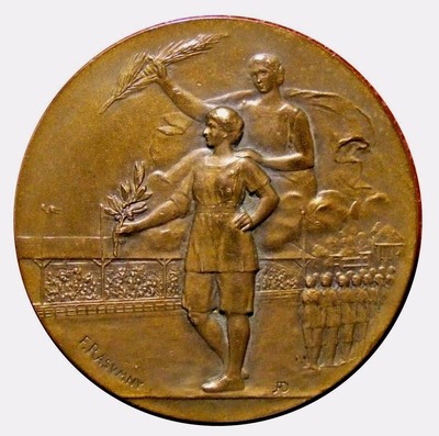 Art Nouveau France athlete holding laurel wreath bronze medal by F ...