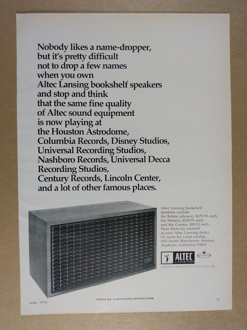 1970 Altec Lansing Bolero Speakers vintage print Ad | eBay