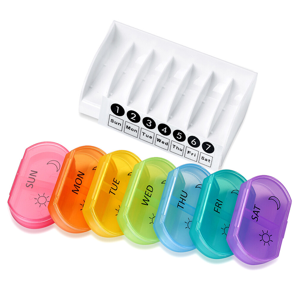 AM PM days portable once a week organizer pill box colored twice a day ...