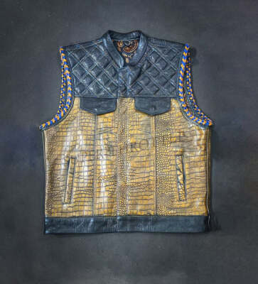 Hunt Club Style Men's Gator Leather Vest Motorcycle Biker Concealed ...
