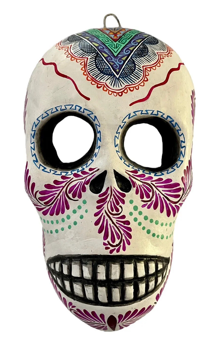 DAY of the DEAD Clay Skull, Mexican Calavera LG 10” by Saul Montesinos ...