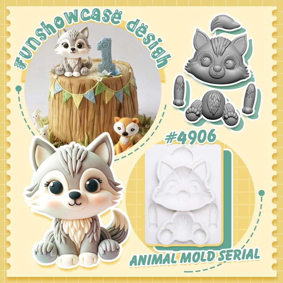 Fondant Mold 3.5" Wolf Woodland Animal Cake Topper for Cupcake ...