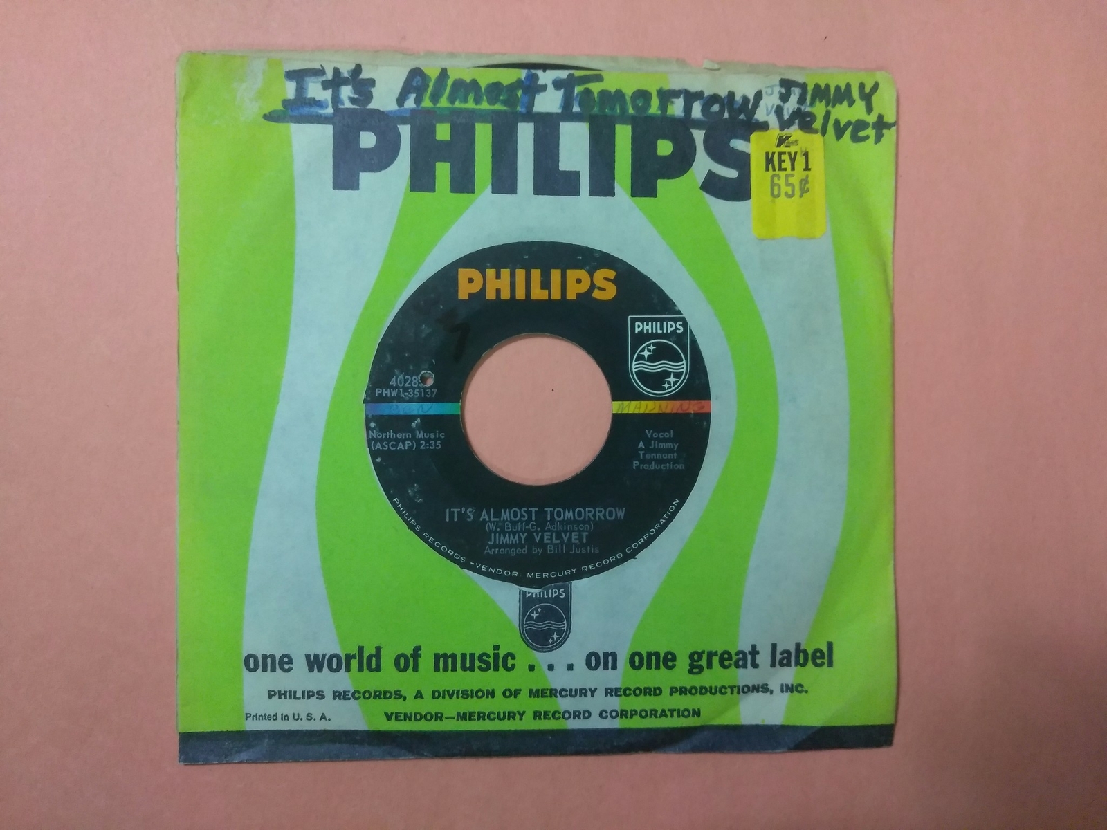 JIMMY VELVET It's Almost Tomorrow b/w Blue Eyes 40285 7" 45rpm Vinyl ...