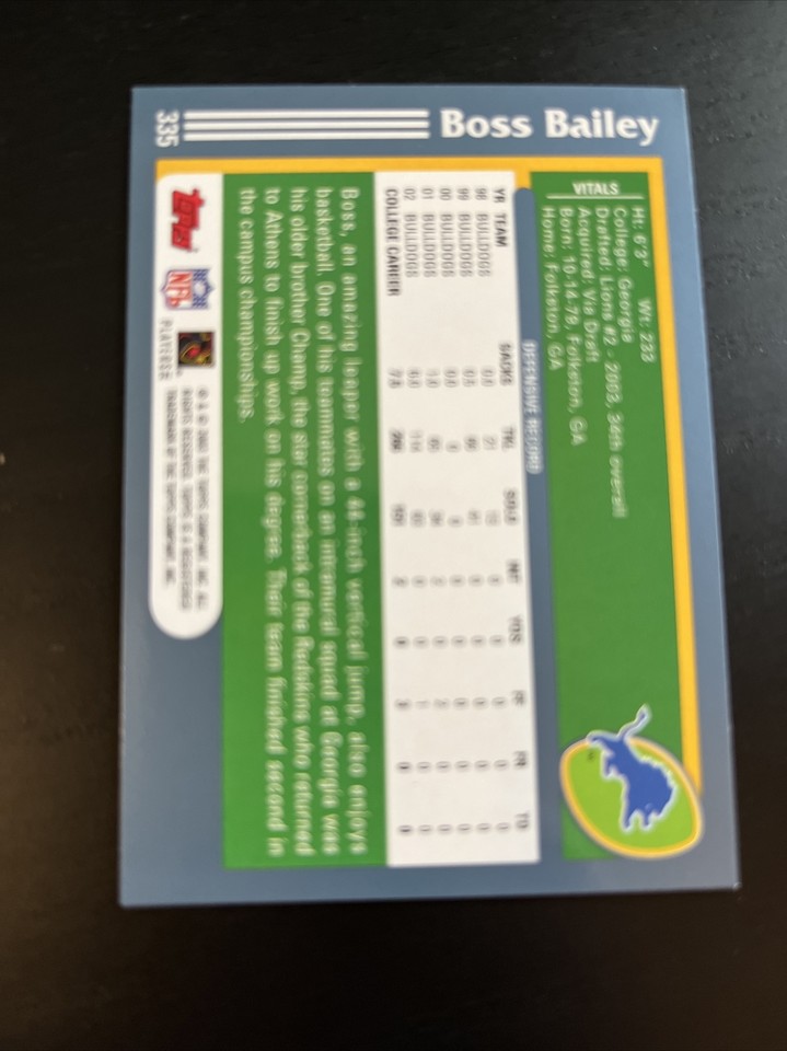 2003 TOPPS BOSS BAILEY ROOKIE DETROIT LIONS #335 | eBay