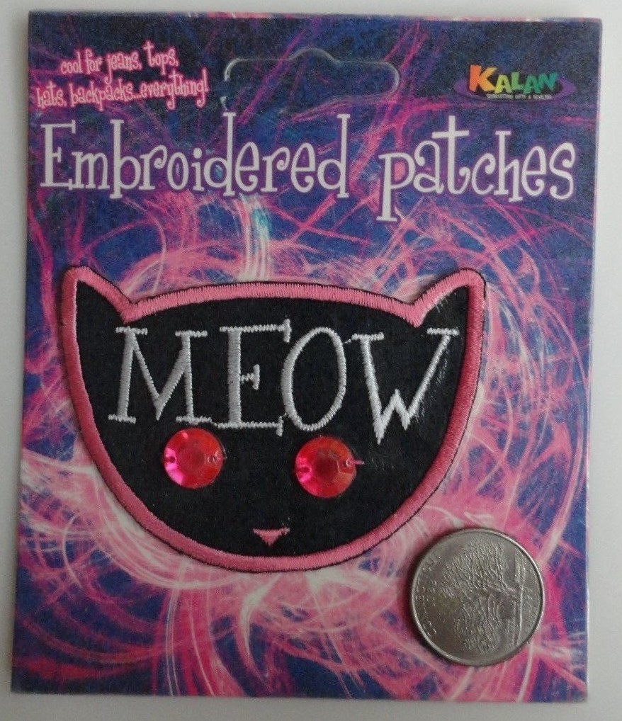 "Meow" Jeweled Kitty Cat Shaped Pink Embroidered Iron On Patch New ...
