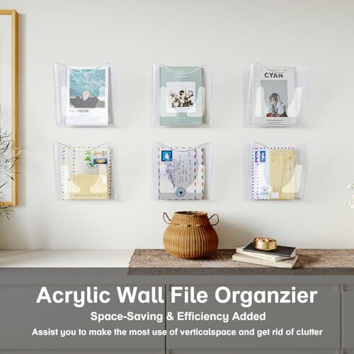 6 Pockets Wall File Holder Clear Acrylic Hanging File Organizer for ...