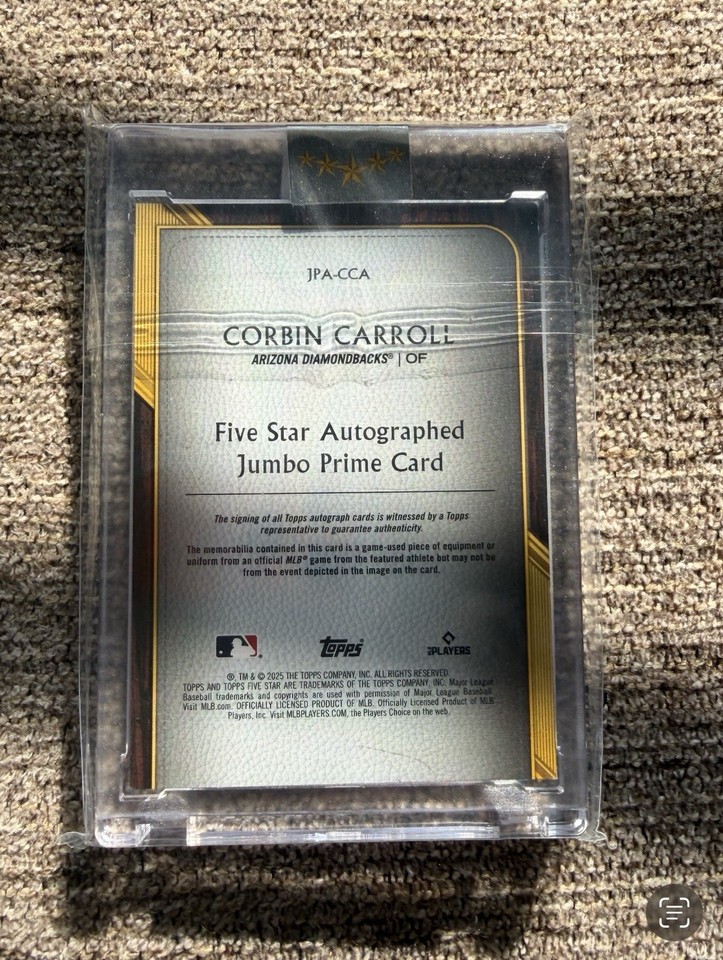 2025 Topps Five Star Prime Jumbo Gold Auto Corbin Carroll 1/10 BOOKEND ...