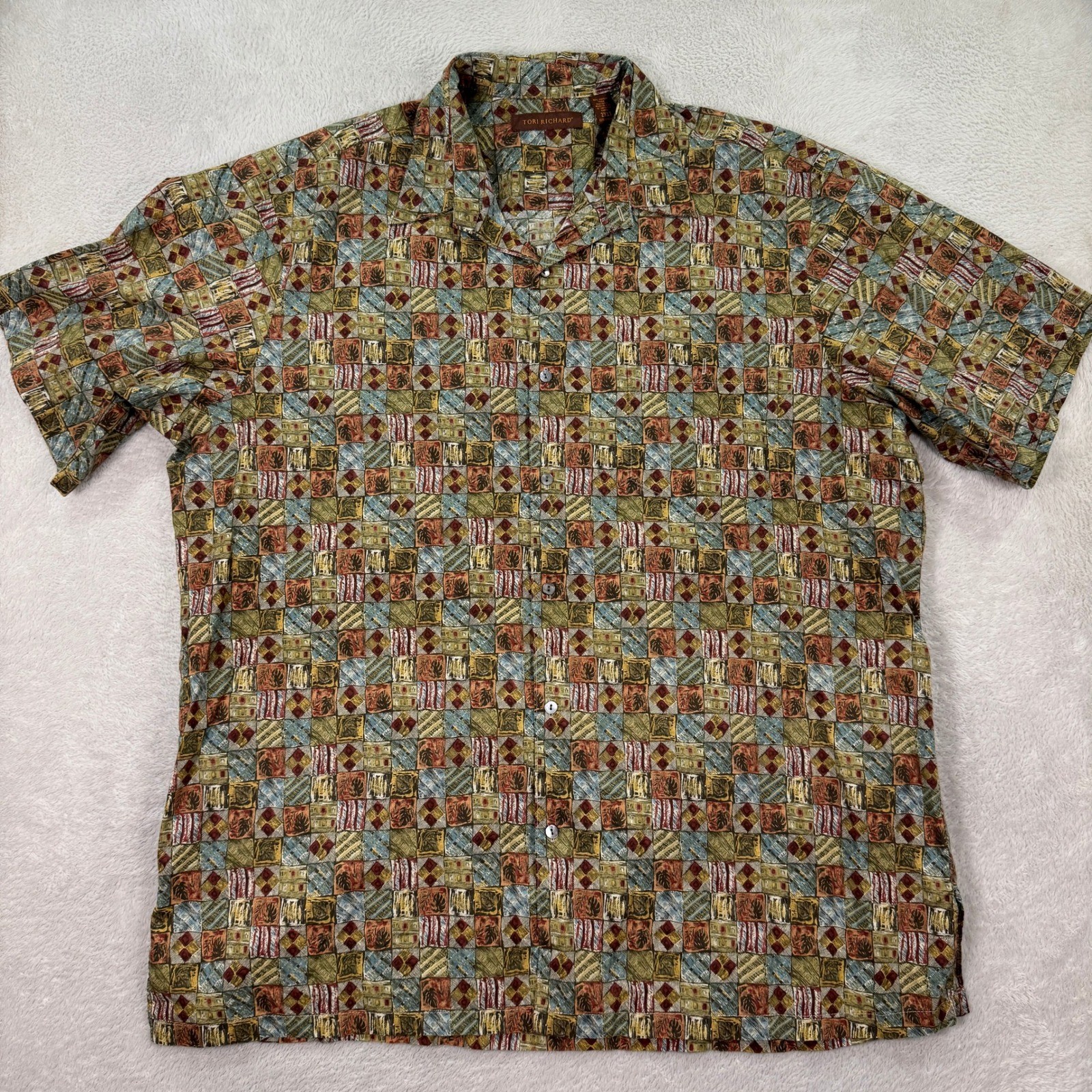 Tori Richard Mens 2XLT Hawaiian Shirt Button Down S/S Geometric Print ...