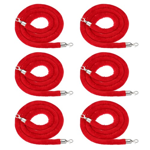 6 Pack Red Velvet Stanchion Ropes, 8 Ft Ropes Barrier Rope with Silver ...