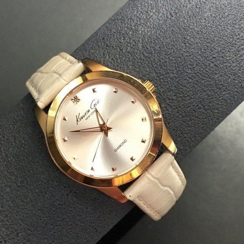Kenneth Cole Diamond Watch White Leather Gold A126-14 KC2857 | eBay