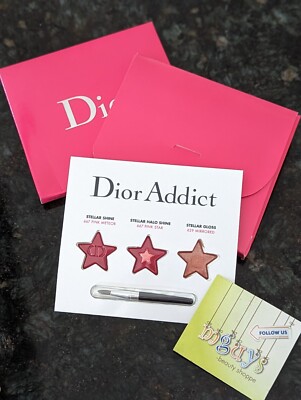 2 × DIOR ADDICT Lipstick Sample Cards STELLAR SHINE, HALO SHINE, GLOSS ...