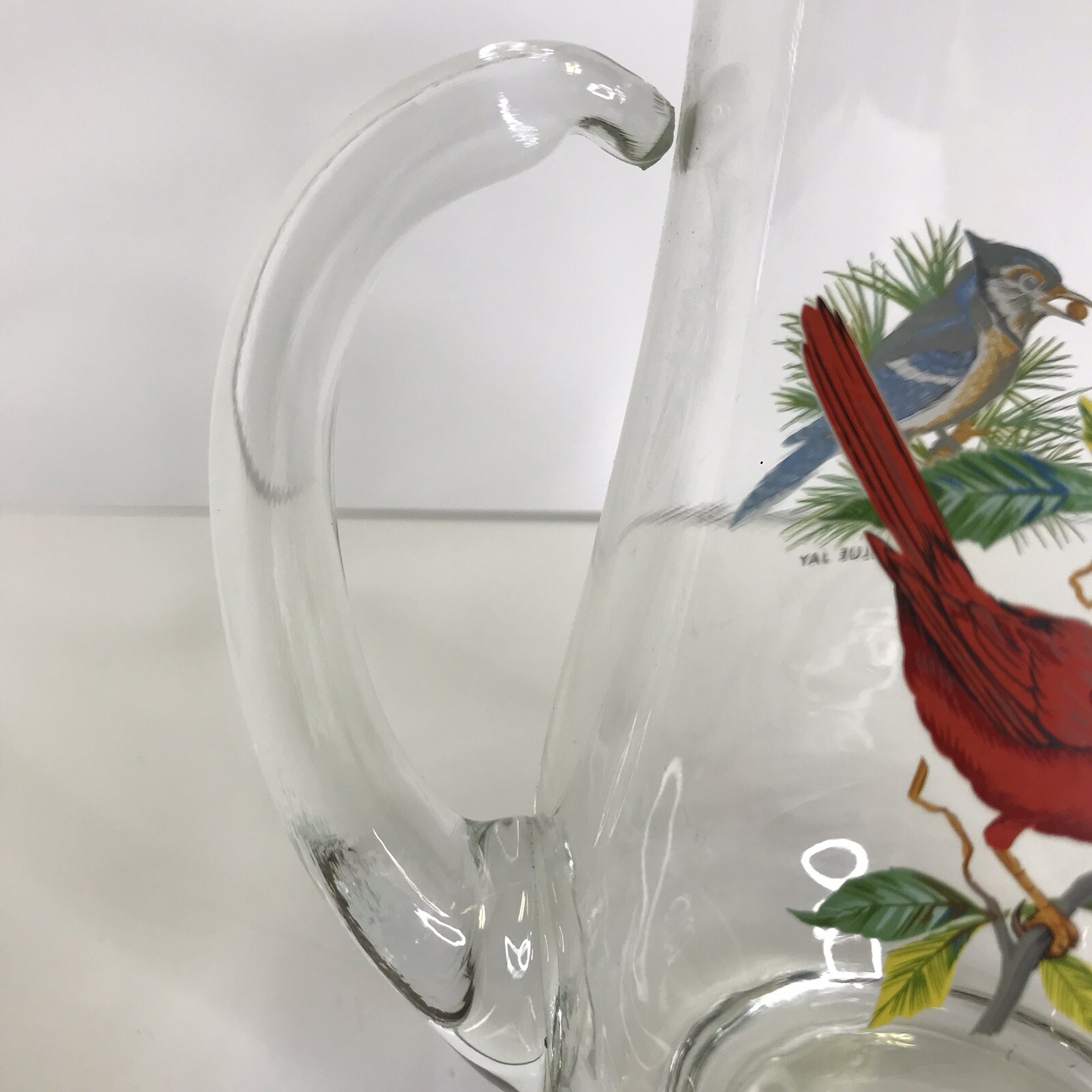 Vintage Weston West Virginia Pitcher Glass Birds Cardinal Blue Jay Gold ...