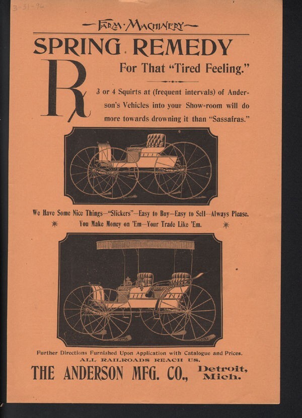 1896 ANDERSON BUGGY CARRIAGE SURREY PHAETON HORSE EQUESTRIAN DETROIT ...
