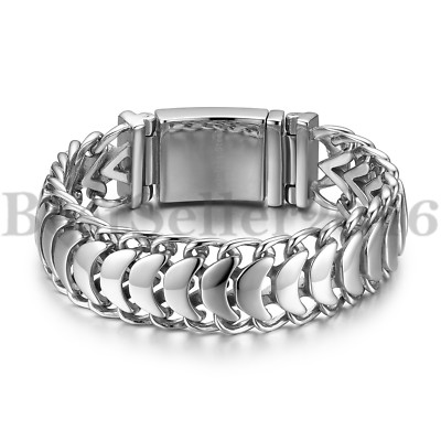 High Polished 19MM Wide Stainless Steel Mens Watch Band Chain Bracelet ...