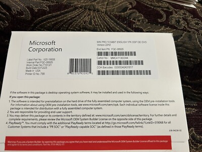 Microsoft Windows 10 Pro 64Bit ENGLISH DVD & Key Operating System New ...