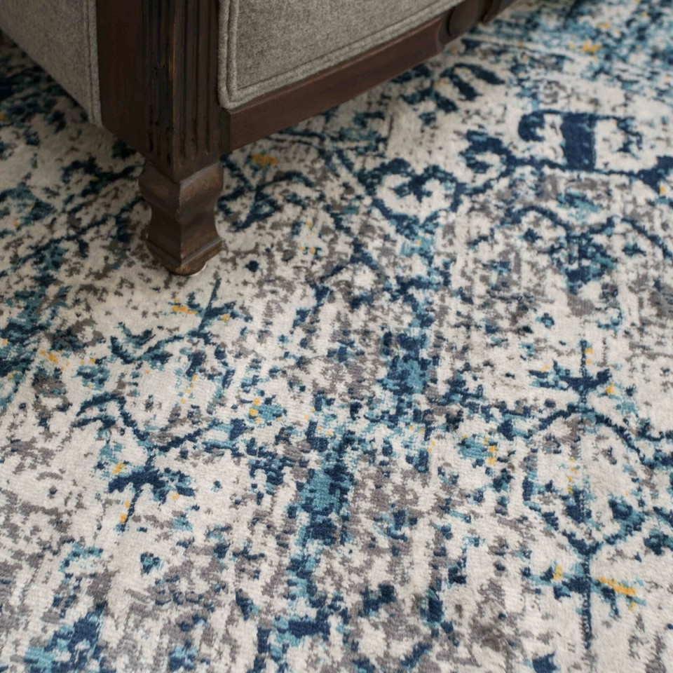 Traditional Navy Living Room Rugs Small Large Medallion Rugs Round ...