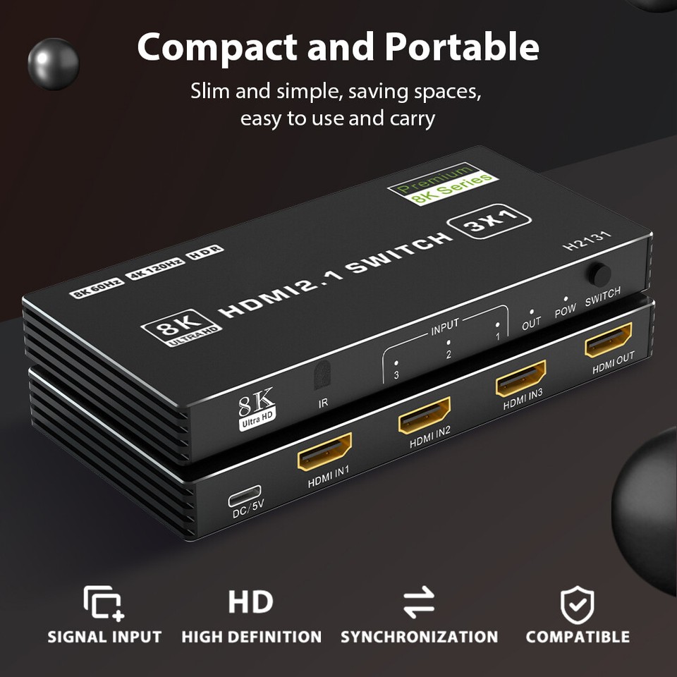 8K 60Hz HDMI2.1 3x1 4x1 5x1 Video Switch 4K 120Hz HDMI Switch HDR 3 4 5 ...