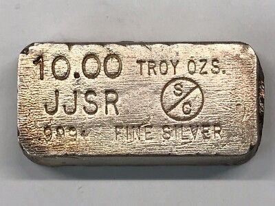 JJSR 10.00 oz vintage silver bar - J&J Smelting and Refining - hard to ...