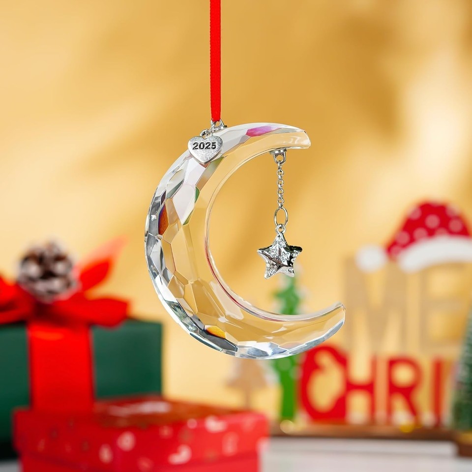 Christmas Moon Ornament Suncatcher Crystal Holiday Magic Clear Crystal ...