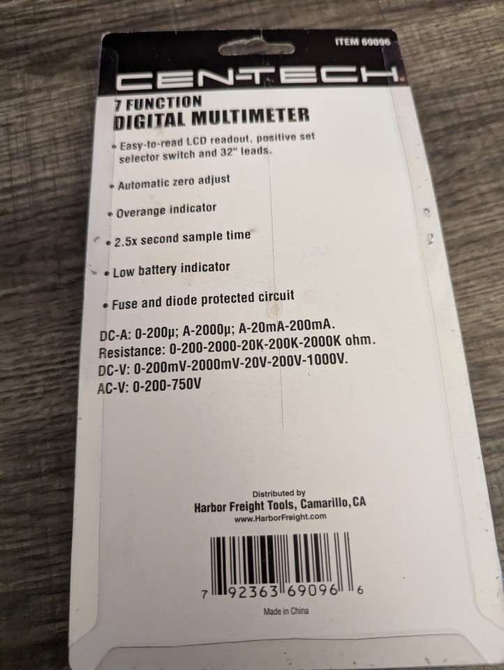 Cen-Tech 69096 Digital MultiMeter Electronic Volt Tester Electrical ...