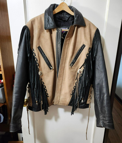 Harley Davidson MOB Brand Tan and Black Mens Leather Jacket Size 44 | eBay