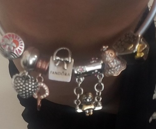 22k Gold Rose Pink Crystal Mother Girl PANDORA Charm Bracelet Flower ...