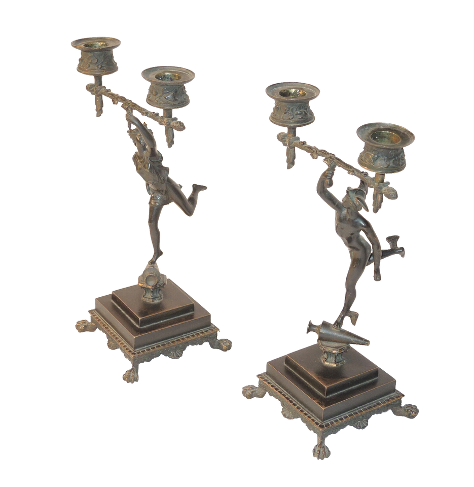 19th c. Antique Bronze Sculpture Statue Candelabra Hermes & Astraea ...