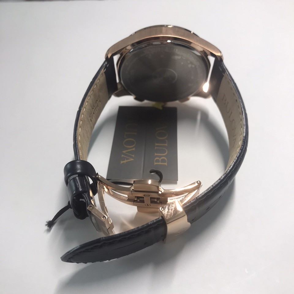 Bulova Wilton men watch Chronograph Stainless Steel blue leather strap ...