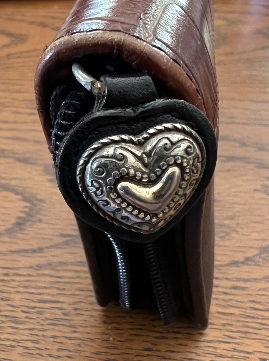 Brighton Wallet Phone Organizer Zip Around Black Leather Heart Brown ...