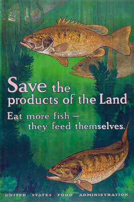 3x4 inch Vintage Art Poster EAT MORE FISH Sticker (decal laptop ...