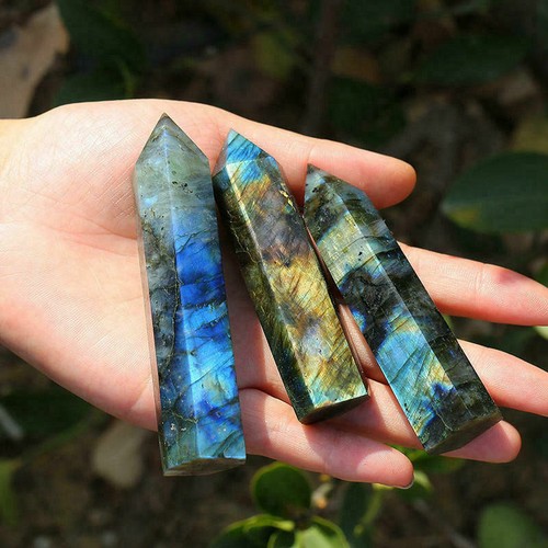 8-9cm Natural Labradorite Quartz Crystal Point Wand Column Obelisk ...