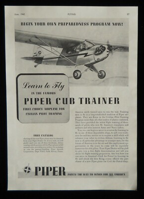 1942 Learn to Fly Piper Cub Trainer Airplane Piper Aircraft Corp. Lock ...