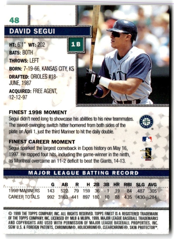 1999 Finest w/ Coating David Segui Seattle Mariners #48 | eBay