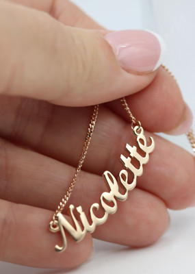 Solid 9ct 375 Rose Gold Nameplate Name Plate Pendant With Your Name or ...