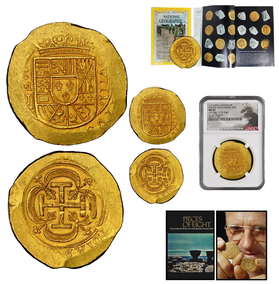 KIP WAGNER'S PERSONAL MEXICO 1714 8 ESCUDOS 1715 FLEET SHIPWRECK NGC 64 ...