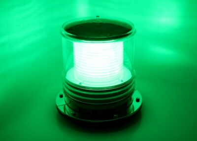 Marine Solar Warning Light - GREEN LED Marine Dock Barge Safety Beacon ...