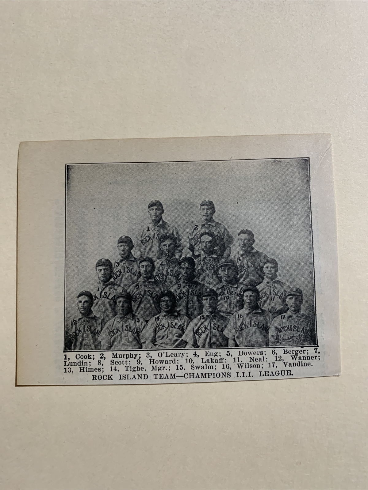 Rock Island Islanders Joe Berger Frank Murphy 1907 Baseball Team ...