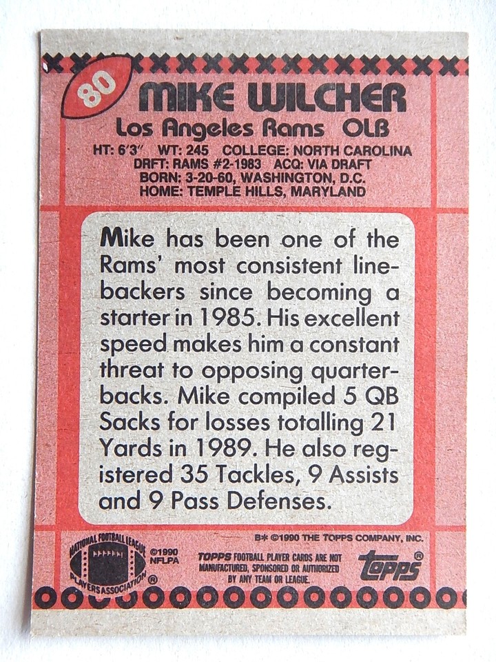 Mike Wilcher #80 Topps 1990 Football Card (Los Angeles Rams) | eBay