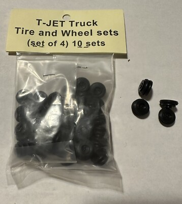 AURORA SLOT CAR T-JET TRUCK SILICONE COMPOUND TIRES ON BLACK RIMS 10 ...