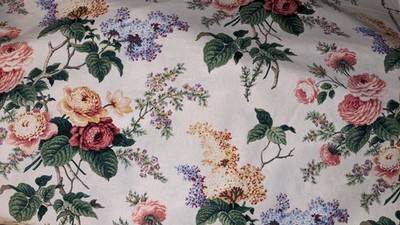 Waverly Fabric Brianna Floral 54" Wide Red Peach Green BTY Cabbage Rose ...