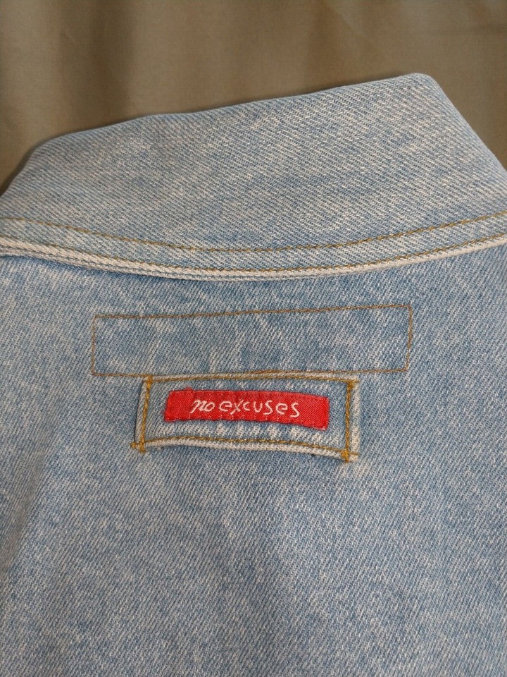 No Excuses Sexy Jeans Wear Tough Large Denim Jean Jacket Snaps Clasps ...