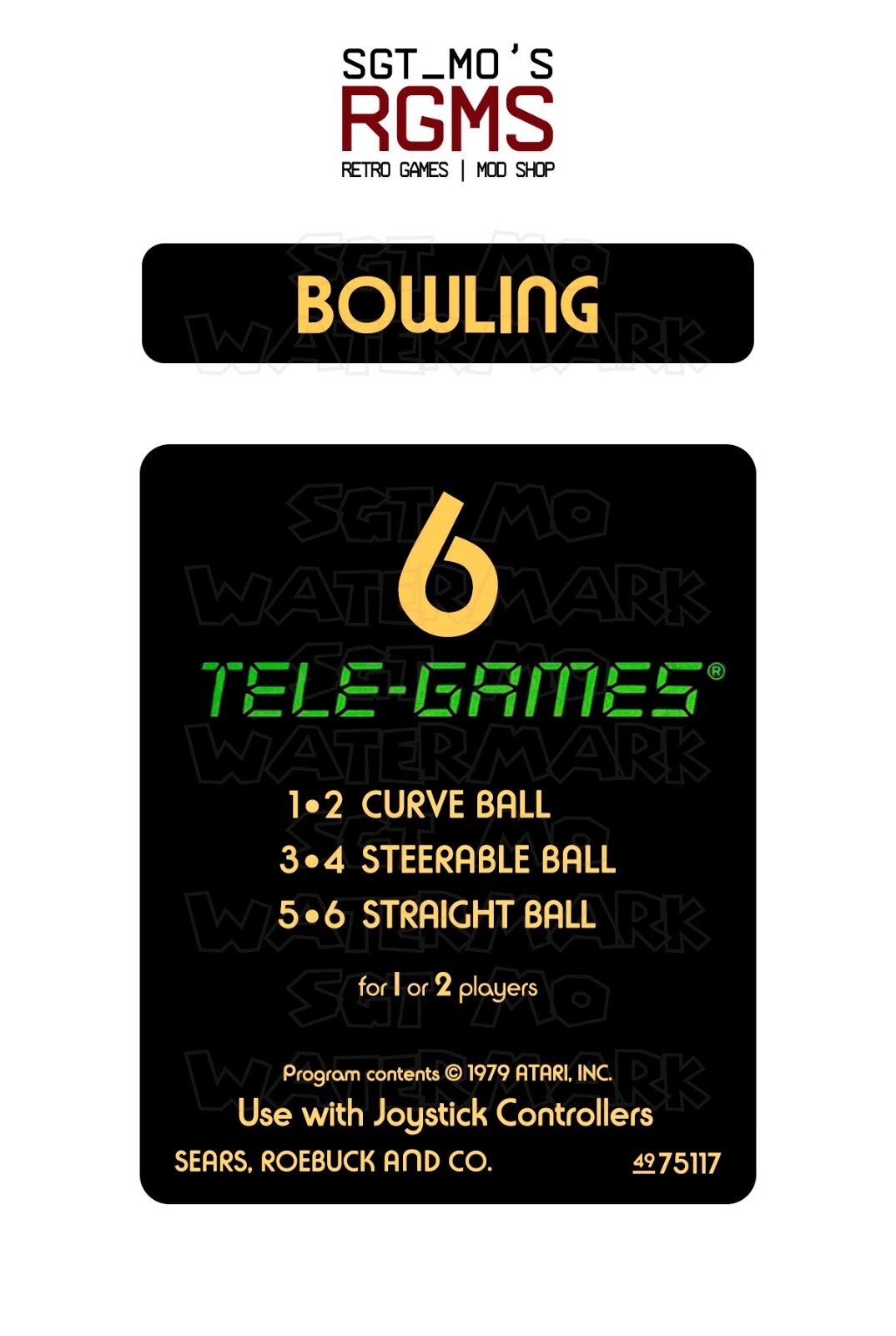 Atari 2600/Sears Tele-Games Replacement Label - Bowling | eBay