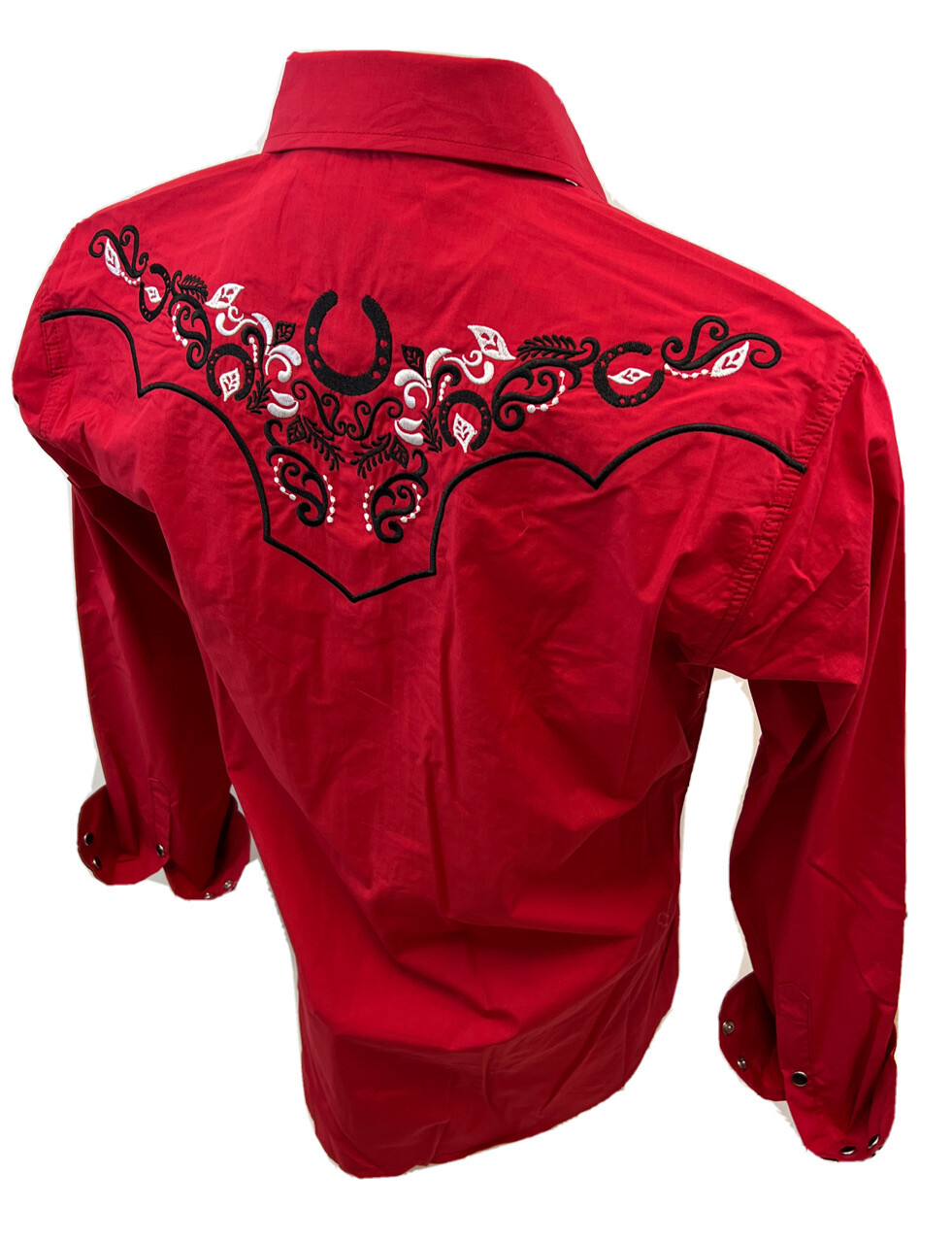 Men RODEO WESTERN HORSESHOE RED BLACK STITCH TRIBAL SNAP UP Shirt ...