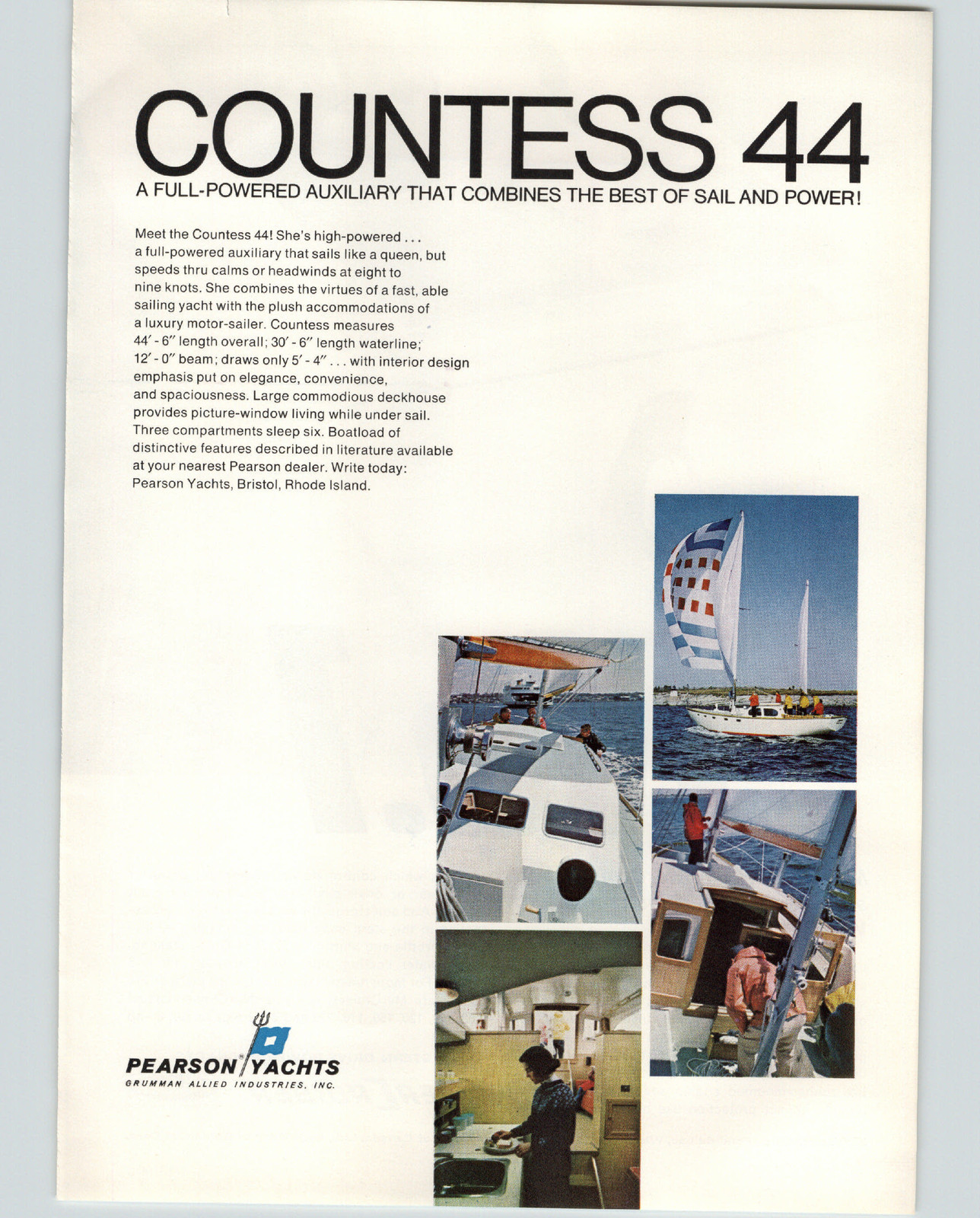 1966 PAPER AD 2 PG Pearson Countess 44 Sailboat Sail Boat Grumman ...