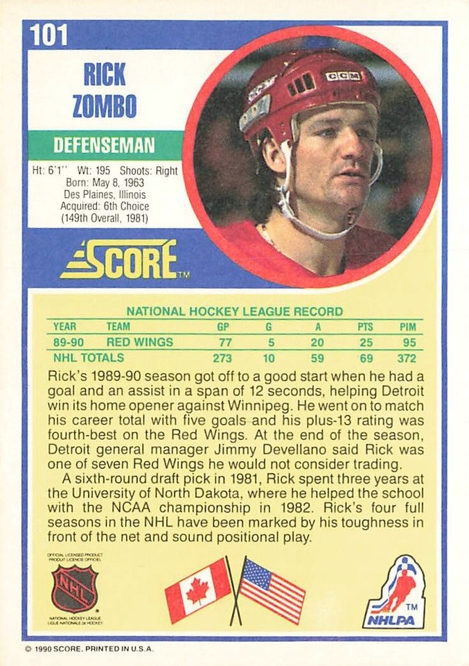 1990-91 Score Hockey #101 Rick Zombo RC | eBay